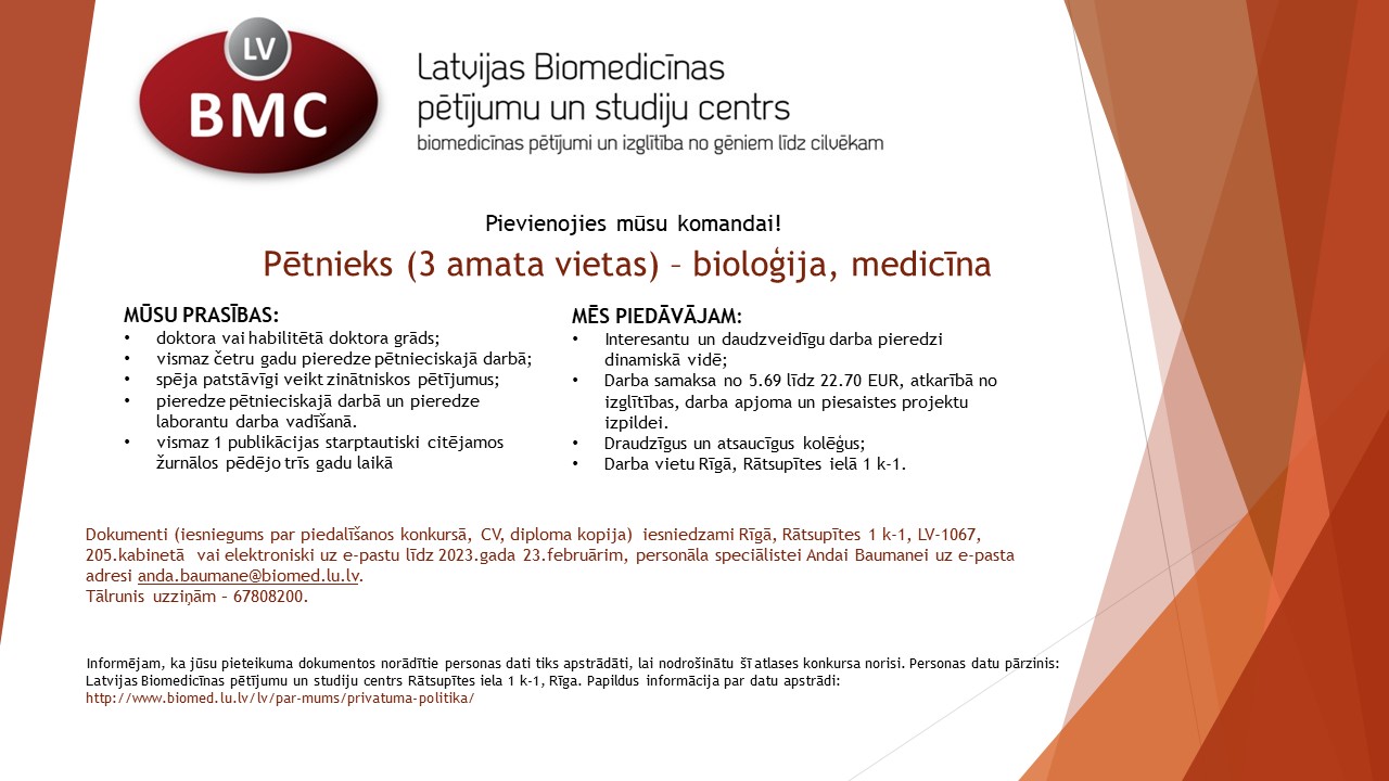 Vakances - Latvijas biomedicīnas pētījumu un studiju centrs