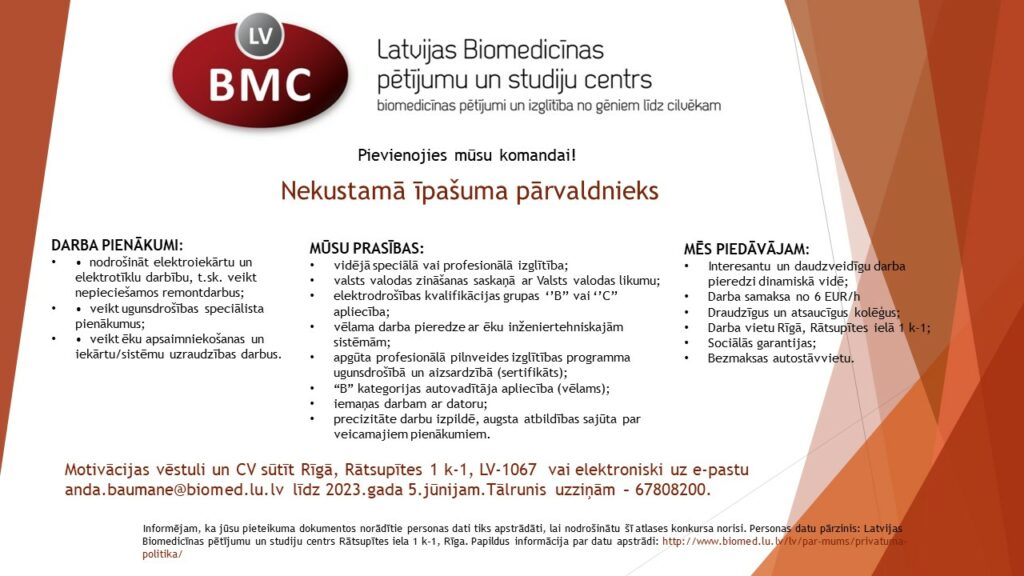 Vakances - Latvijas biomedicīnas pētījumu un studiju centrs