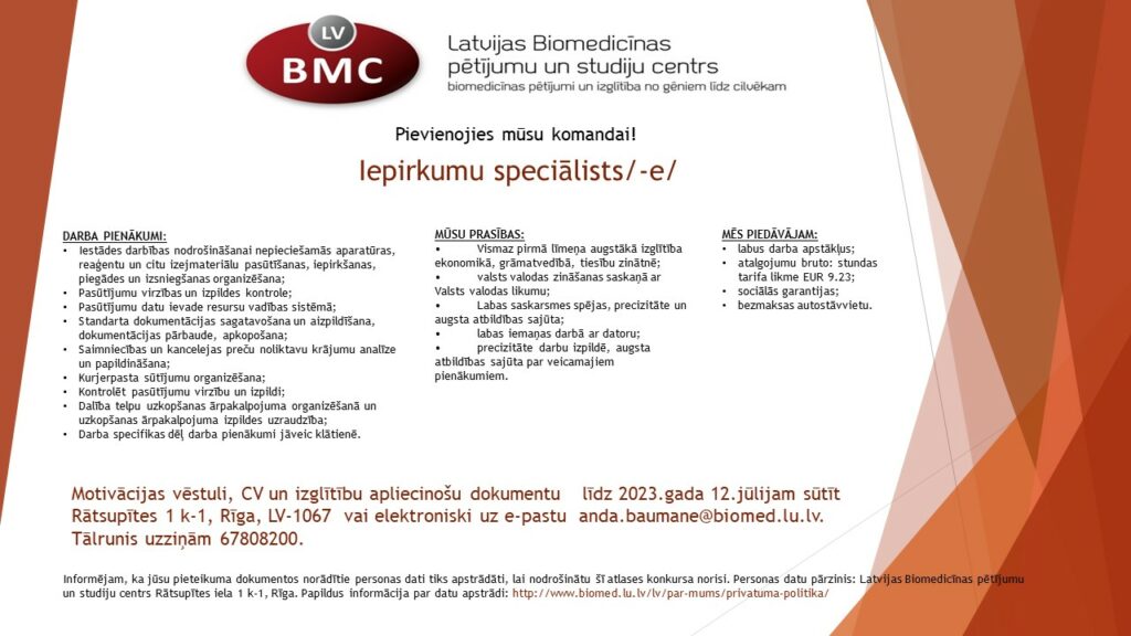 Vakances - Latvijas biomedicīnas pētījumu un studiju centrs