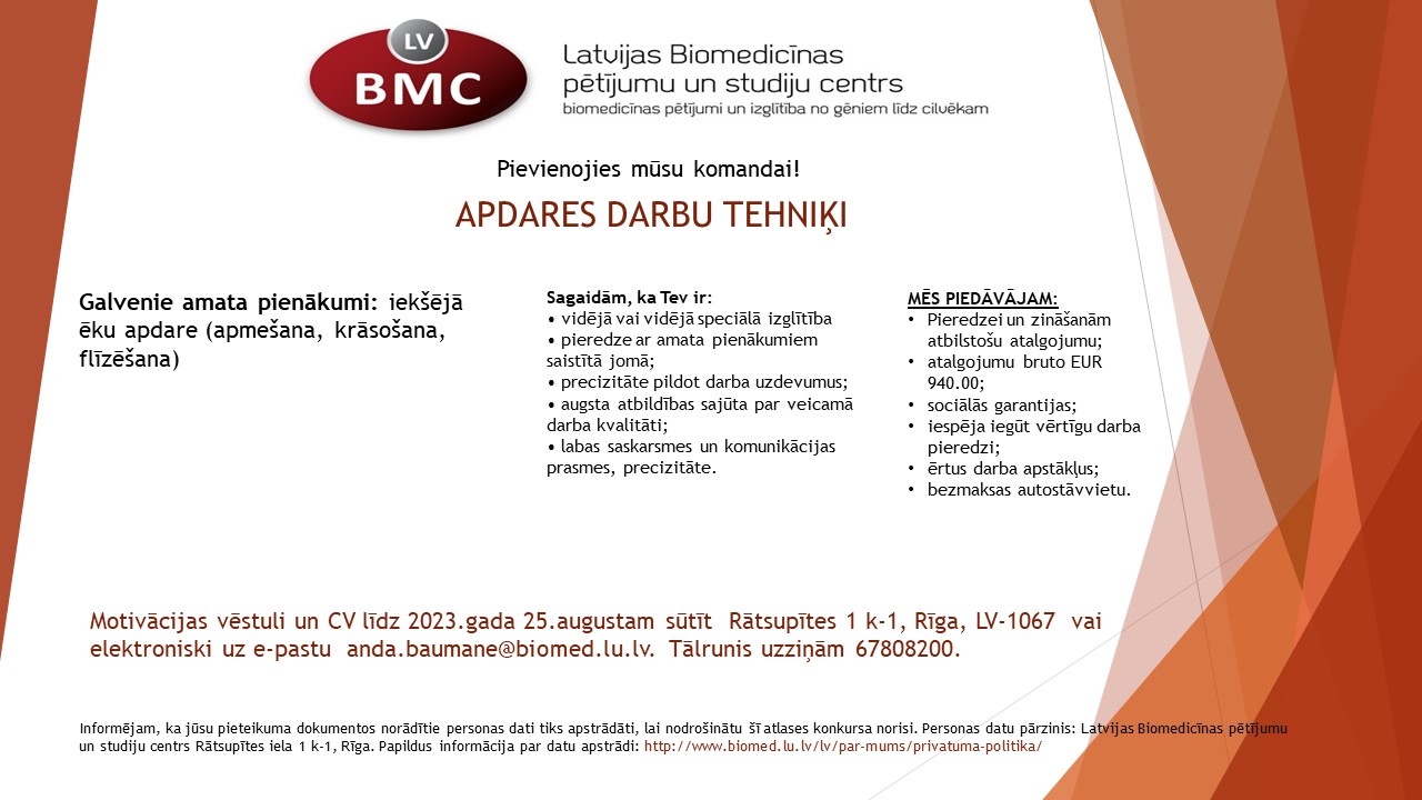 Vakances - Latvijas biomedicīnas pētījumu un studiju centrs