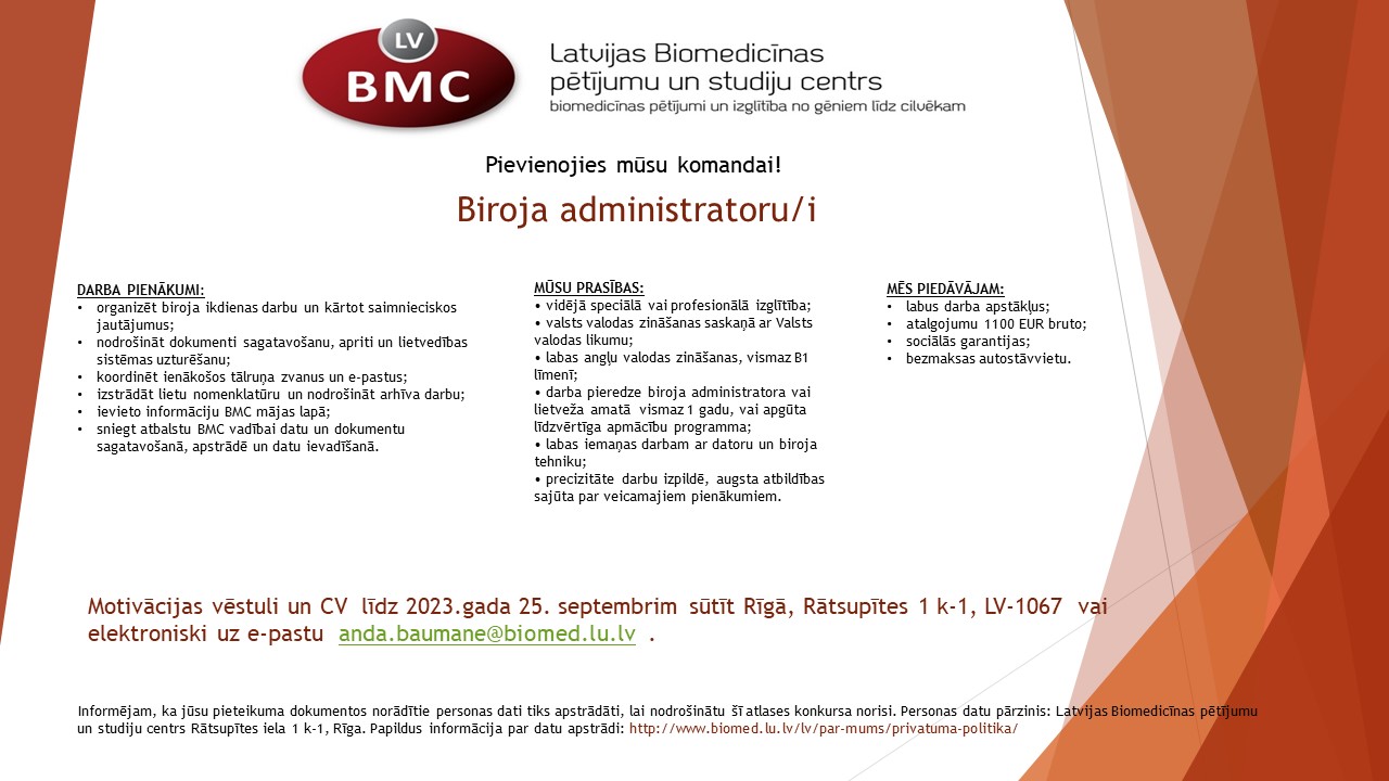 Vakances - Latvijas biomedicīnas pētījumu un studiju centrs